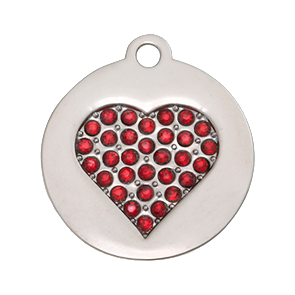 Round Silver Pet Tag with Ruby Swarovski Crystals Heart – Pet Tags AU
